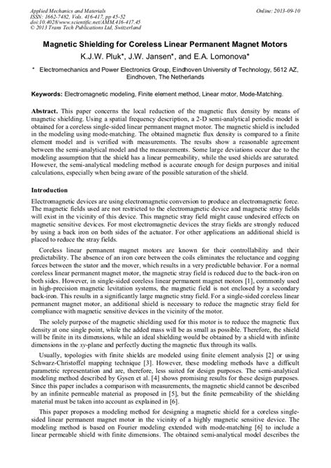 Magnetic Shielding For Coreless Linear Permanent Magnet Motors Scientificnet