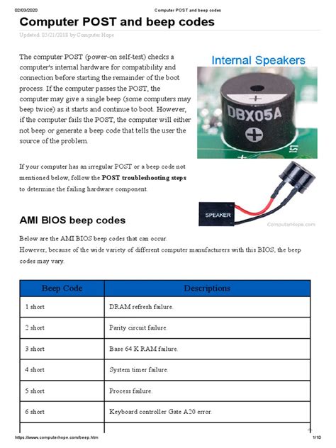 Computer Post And Beep Codes Pdf Pdf Bios Random Access Memory