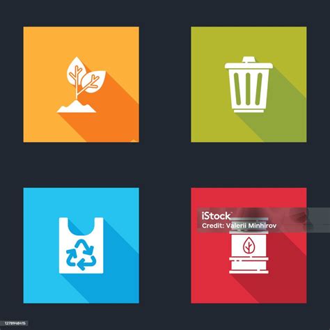 세트 플랜트 쓰레기통 재활용 및 바이오 연료 배럴 아이콘이있는 비닐 봉지 벡터 가솔린에 대한 스톡 벡터 아트 및 기타 이미지