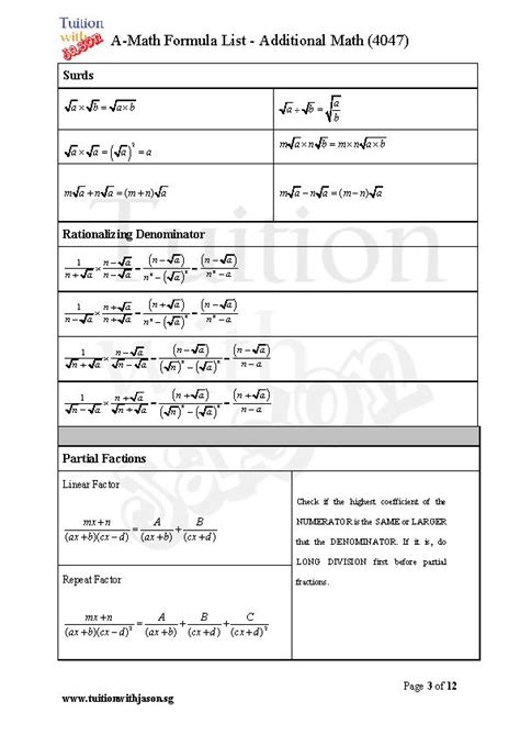 A Math Gce O Level Math 4047 Formula Sheet Pg 3 Math Formula Sheet Math Math Formulas