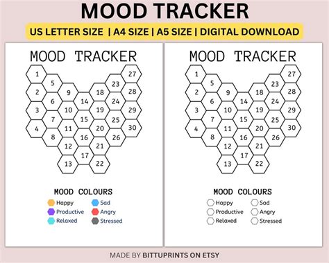 Mood Tracker Printable Mood Chart Journal Bullet Journal Etsy