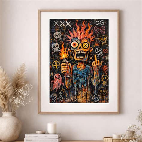 Flaming Skull Graffiti Art Print Urban Pop Surrealism Poster Etsy