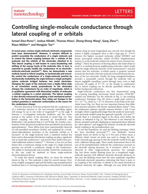 Pdf Controlling Single Molecule Conductance Through Lateral Coupling