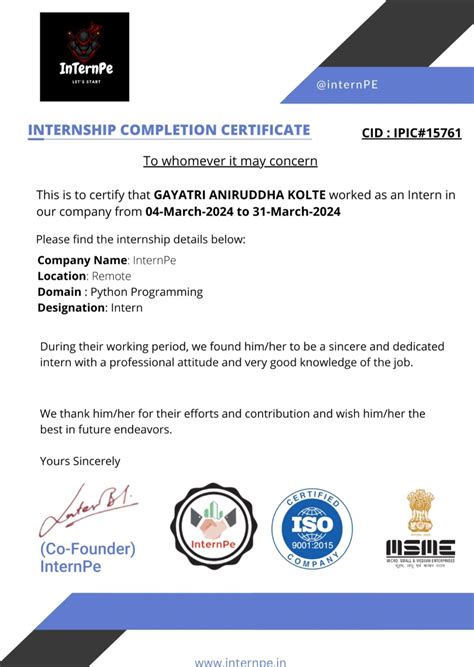 internship internpe python programming gayatri kolte