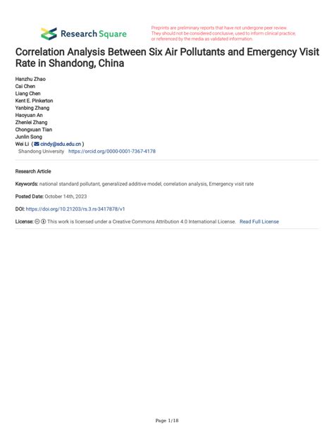 Pdf Correlation Analysis Between Six Air Pollutants And Emergency Visit Rate In Shandong China