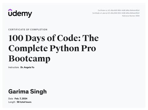 100daysofcode Pythonprogramming Udemycertificate Garima Singh