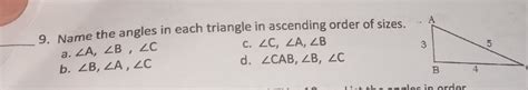 solved name the angles in each triangle in ascending order of sizes