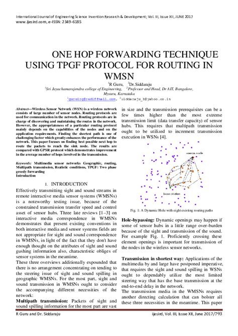 Pdf One Hop Forwarding Technique Using Tpgf Protocol For Routing In Wmsn