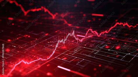 Abstract Red Data Visualization With Digital Lines And Graphs Showing
