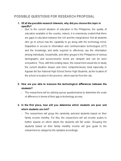 Possible Questions For Research Proposal Pdf Survey Methodology Socioeconomic Status