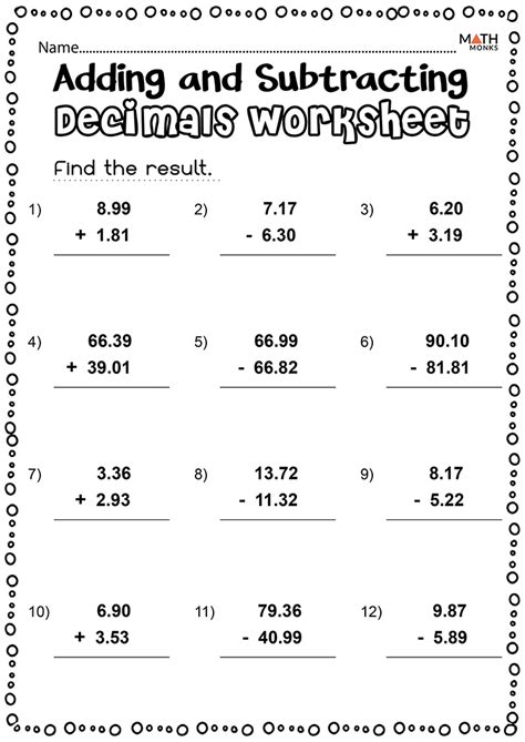 Decimals Worksheets Math Monks
