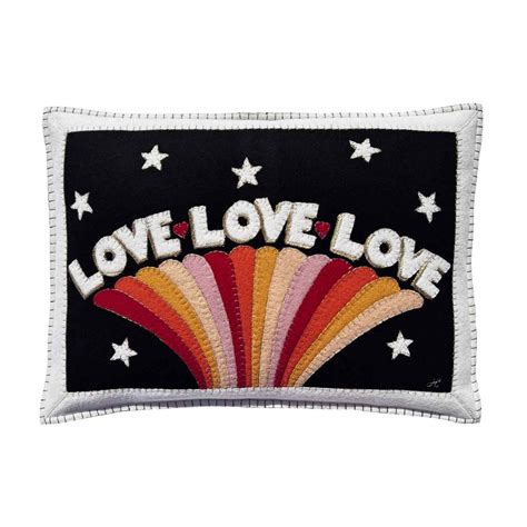 Multi Love Cushion In Hand Embroidered Luxury Black Wool Jan Constantine