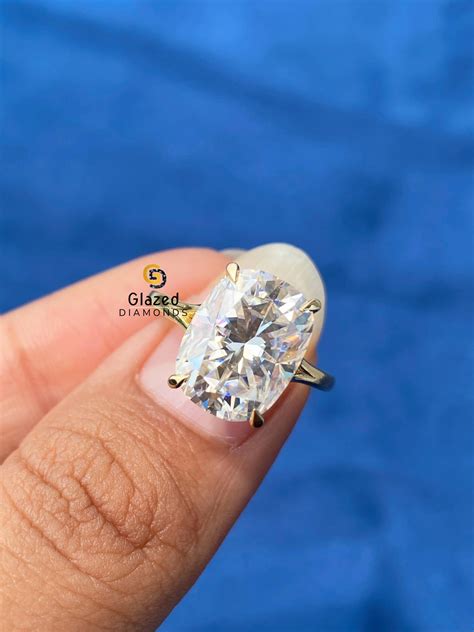 4ct Cushion Cut Hidden Halo Moissanite Engagement Ring Glazed Diamonds
