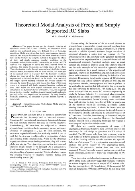 Pdf Theoretical Modal Analysis Of Freely And Simply Supported Rc