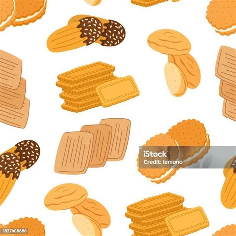 유쾌한 이음새가 없는 패턴은 달콤한 쿠키로 장식되어 달콤하고 매력적인 디자인을 만듭니다 갈색에 대한 스톡 벡터 아트 및 기타 이미지 갈색 곡초류 귀여운 Istock
