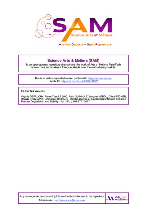 Pdf Kinetic Analysis Of Polydicyclopentadiene Oxidation Renata Drozdzak