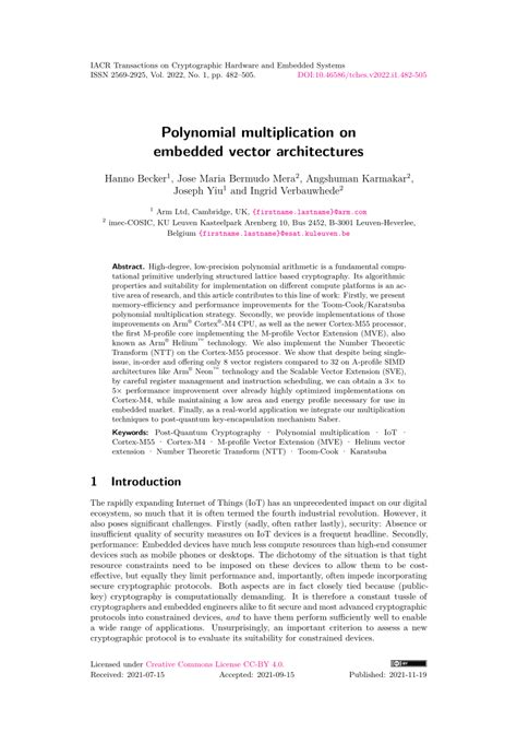 Pdf Polynomial Multiplication On Embedded Vector Architectures