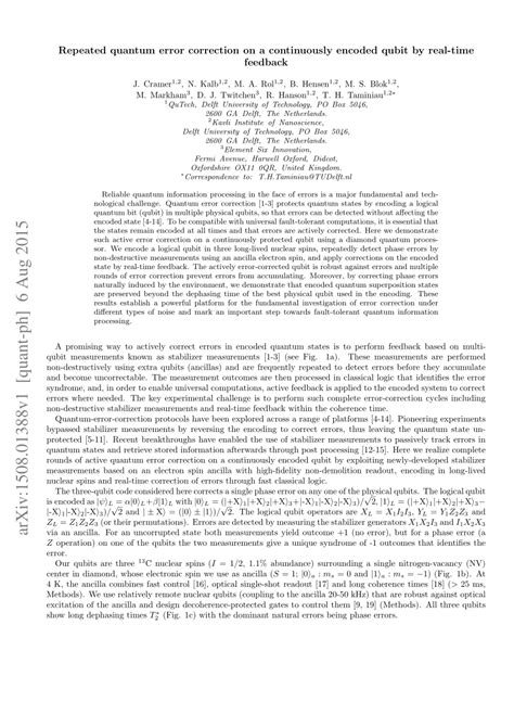 Pdf Repeated Quantum Error Correction On A Continuously Encoded Qubit