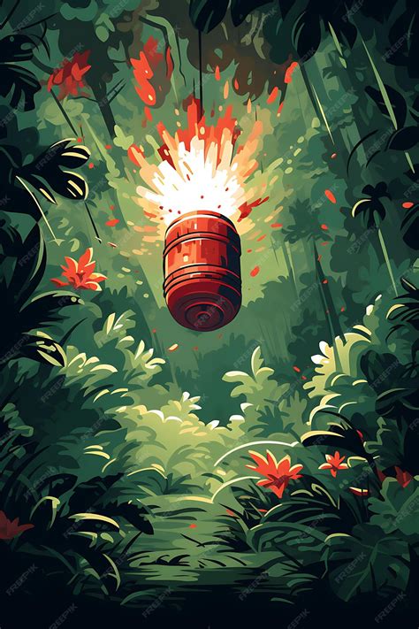 Premium Ai Image Grenade Explosion In A Dense Jungle Lush Green Hues
