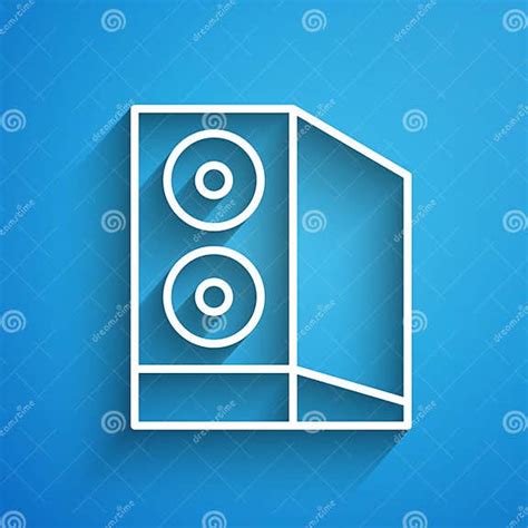 White Line Case Of Computer Icon Isolated On Blue Background Computer Server Workstation Long