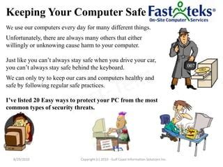 Fast Teks 20 Ways To Protect Your Computer PPTX
