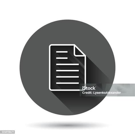 플랫 스타일로 문서 노트 아이콘 긴 그림자 효과가있는 검은 색 둥근 배경에 종이 시트 벡터 그림 메모장 문서 원 버튼 비즈니스 개념입니다 0명에 대한 스톡 벡터 아트 및