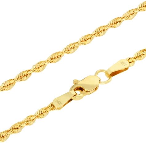 Nuragold 14k Yellow Gold 3mm Rope Chain Diamond Cut Unisex Jewelry