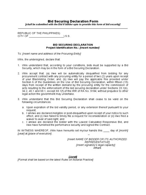 Bid Securing Declaration Form Shall Be Submitted With The Bid If Bidder Opts To Provide This