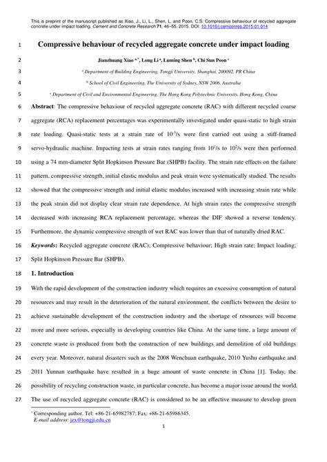 Pdf Compressive Behaviour Of Recycled Aggregate Concrete Under Impact
