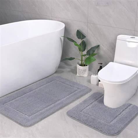 Visualz Bathroom Rug Set Light Grey Soft Bath Rug Set 2 Piece Toilet