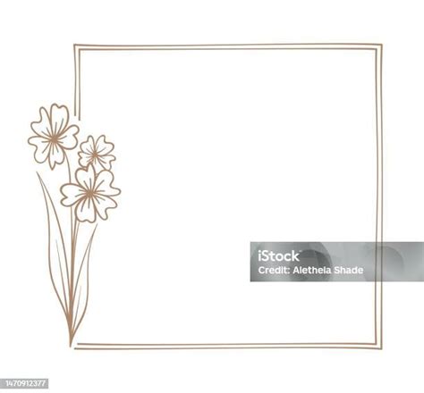 식물 사각형 프레임입니다 손으로 그린 선 테두리 나뭇잎과 꽃 청첩장 카드 로고 디자인 포스터 템플릿 우아한 미니멀 스타일 0명에 대한 스톡 벡터 아트 및 기타 이미지