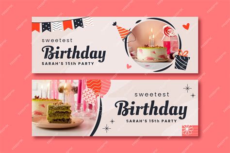 아이 생일 파티 가로 배너 세트 프리미엄 벡터