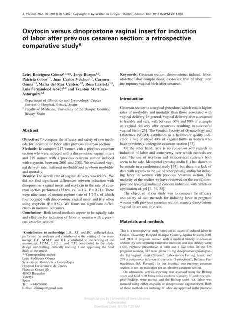 Pdf Oxytocin Versus Dinoprostone Vaginal Insert For Induction Of