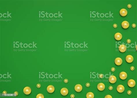 트렌디 한 꽃 자연 배경의 3d 그림입니다 모서리에 녹색 배경에 작은 노란색 꽃입니다 인사말 또는 초대 장 0명에 대한 스톡 사진 및 기타 이미지 Istock