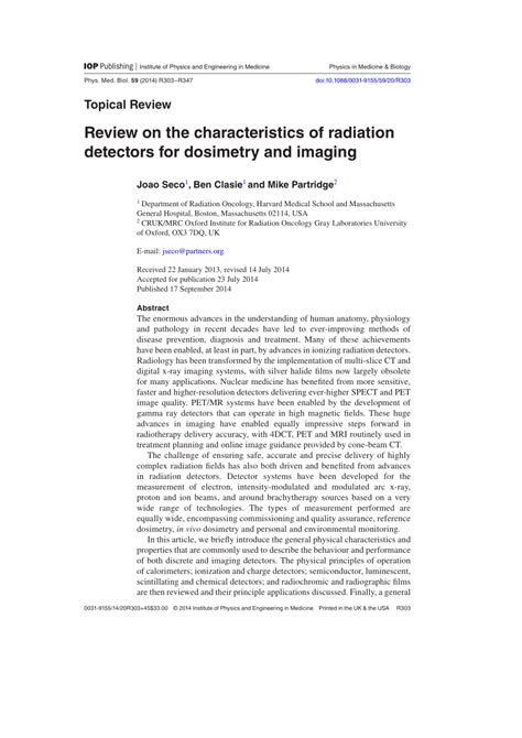 PDF Review On The Characteristics Of Radiation Detectors For Dosimetry And Imaging