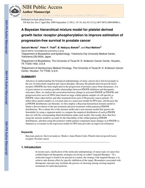 Pdf A Bayesian Hierarchical Mixture Model For Platelet Derived Growth Factor Receptor