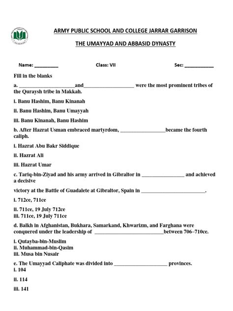 Class Vii Worksheet No 2 Pdf Arabs Middle East