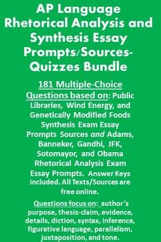 AP Language Rhetorical Analysis And Synthesis Quizzes Bundle By Living To Read