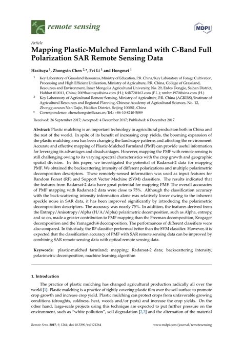 Pdf Mapping Plastic Mulched Farmland With C Band Full Polarization