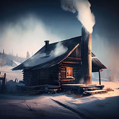 premium ai image wooden hut in winter generative ai