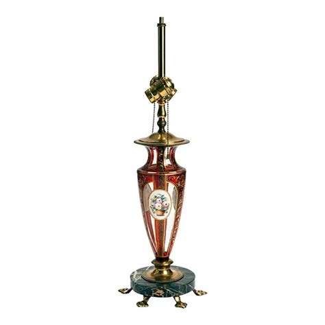 Bohemian Ruby Glass Lamp On Marble Base Chairish