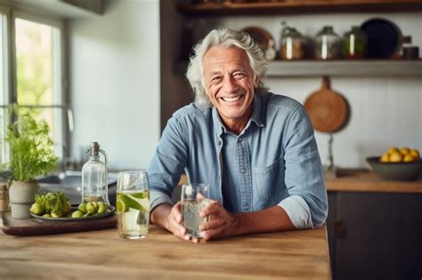 Premium Photo Refreshing Hydration Joyful Senior Man Savoring A