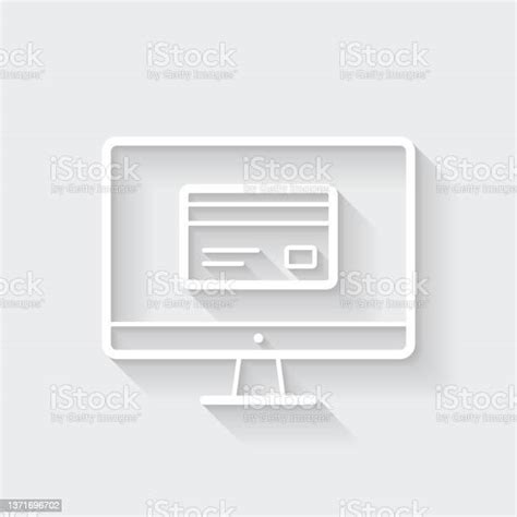 신용 카드와 데스크톱 컴퓨터 빈 배경에 긴 그림자아이콘 플랫 디자인 0명에 대한 스톡 벡터 아트 및 기타 이미지 0명 3차원 형태 개념 Istock