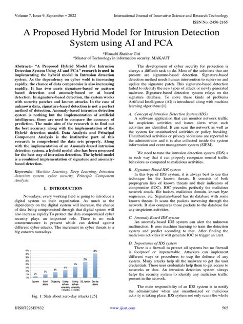 A Proposed Hybrid Model For Intrusion Detection System Using Ai And Pca Pdf Machine Learning