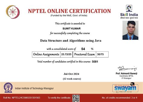 sumit kumar on linkedin nptel java datastructures algorithms certificate