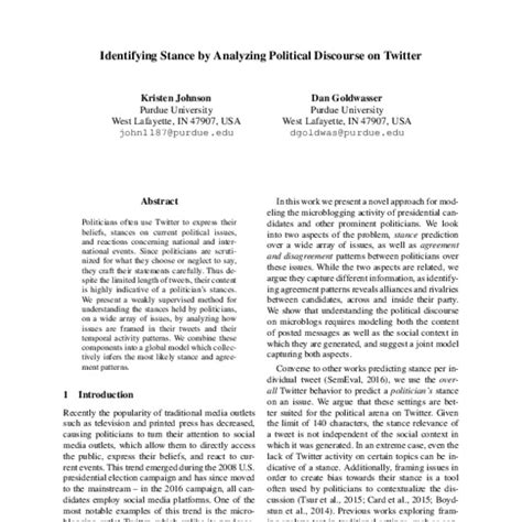 Identifying Stance By Analyzing Political Discourse On Twitter Acl Anthology