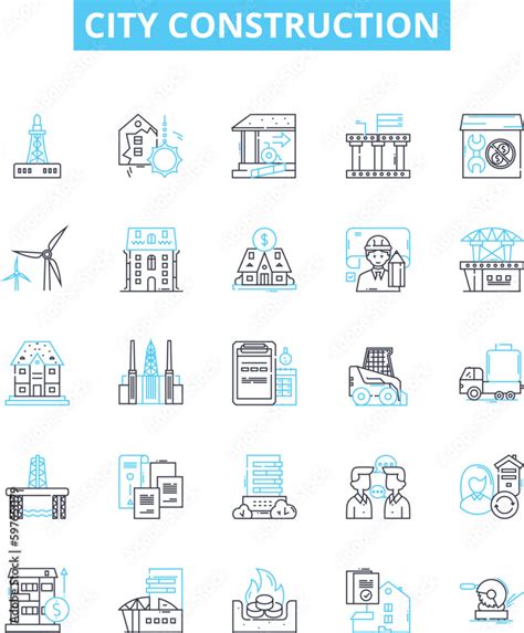 City Construction Vector Line Icons Set Urbanization Architecture Infrastructure Building