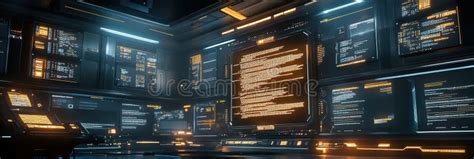 Futuristic Digital Coding Interface In A Dark Room Featuring Glowing
