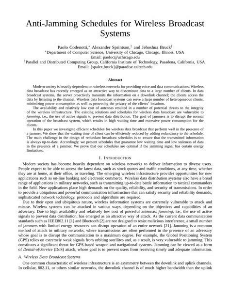 pdf anti jamming schedules for wireless broadcast systems · anti jamming schedules for
