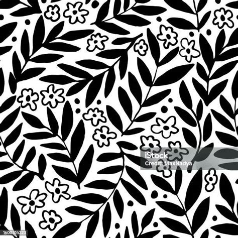 나뭇가지 나뭇잎 흰색 바탕에 작은 꽃의 검은 실루엣 간단한 꽃 벡터 원활한 패턴입니다 직물 직물 포장의 인쇄용 0명에 대한 스톡 벡터 아트 및 기타 이미지 Istock